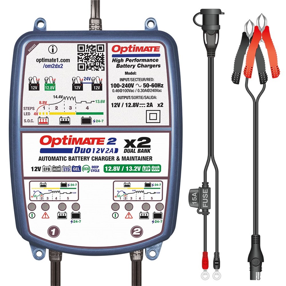 OPTIMATE 2 DUO X2 2A BANK CHARGER - Battery Chargers - Cassons - Cassons